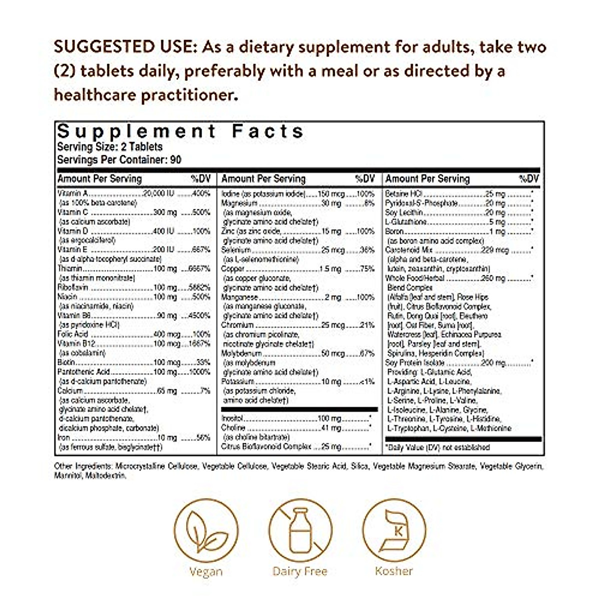 Solgar Formula VM-2000 (Multinutrient System), 180 Tablets - Premium Quality Multiple - Contains Zinc - Supports A Healthy Immune System - Vegan, Dairy Free, Kosher - 90 Servings
