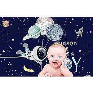 Ticuenicoa 7x5ft We Have A Boy Backdrop for Baby Shower Outer Space Rocket Astronaut Theme Babyshower Backdrops Night Sky Hanging Stars Planet Galaxy Photo Background Kids Birthday Party Decoration