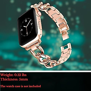 ValuEssentia Watch Band Compatible With Apple Watch for iWatch Series 8 7 6 5 4 3 SE, Fashion Chain Bracelet For Smart Watch, Cowboy Chain Style Watch Band for Women (38mm-41mm) Rose Gold