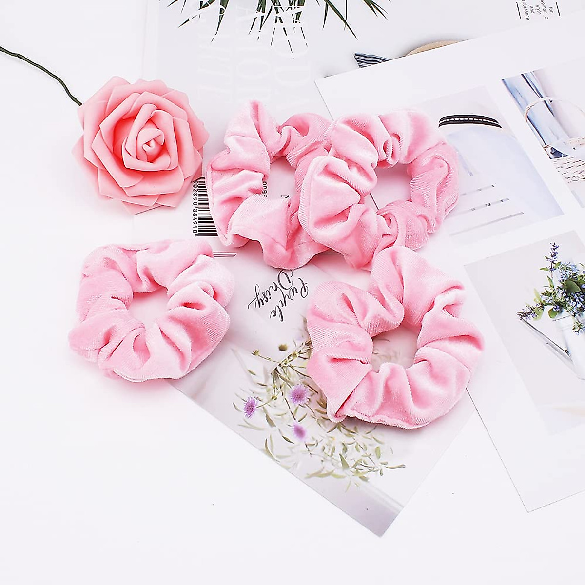 Didder 20 Pcs Pink Velvet Scrunchies, Soft Hair Ties for Women Girls Elastic Bobbles Ropes Scrunchie, Cute Hair Accessories for Daily Use