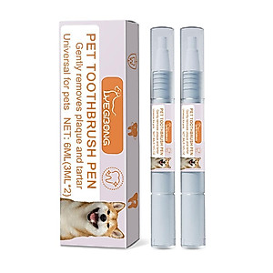 Wmool 2 Pack Pet Toothbrush Pen, Dog Teeth Cleaning Pen, Dog Tartar Remover for Teeth, Cat/Dog Tooth Whitening & Cleaning, Natural Plant Substance-Pet Teeth Repairing Kit