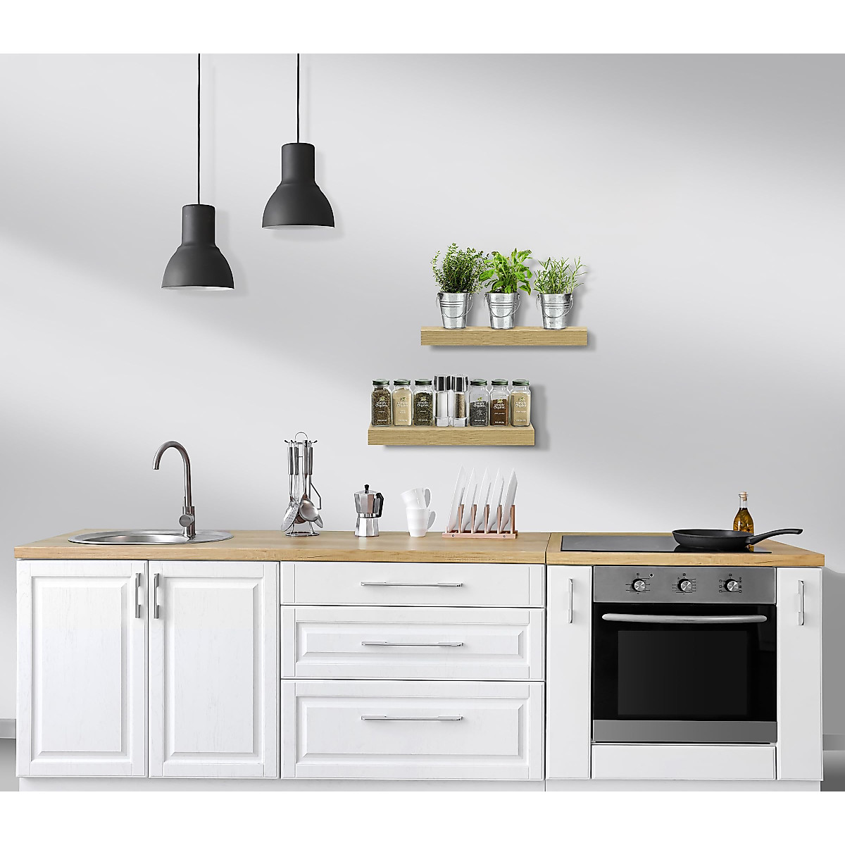 Sorbus Floating Shelves for Wall, Bathroom Shelves Wall Mounted for Kitchen, Bedroom, Bathroom Storage Over Toilet, Hanging Book Shelf for Wall Home Decor Living Room (Maple Wood, 2 Pack)