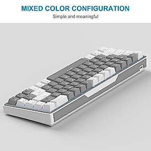 MageGee 60% Mechanical Gaming Keyboard, 68 Keys Hot-Swappable Compact Blue LED Backlit Gaming Keyboard, SKY68 Wired Ergonomic Mini Office Keyboard for Windows PC Gamer (Red Switch, White & Gray)