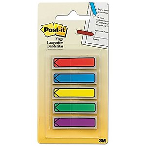 Post-It 684Arr1 Arrow 1/2-Inch Page Flags, Blue/Green/Purple/Red/Yellow, 20/Color, 100/Pack