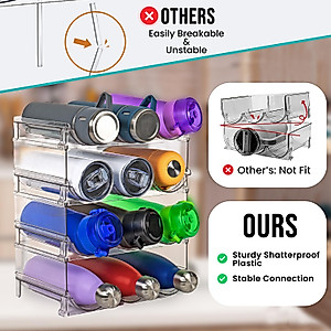 Shelfora 4-Tier Stackable Water Bottle Organizer for Cabinet – Clear Holder for Tumblers, Cups, Travel Mugs, Wine Bottles – Home Kitchen and Refrigerator Storage – Holds 12 Bottles