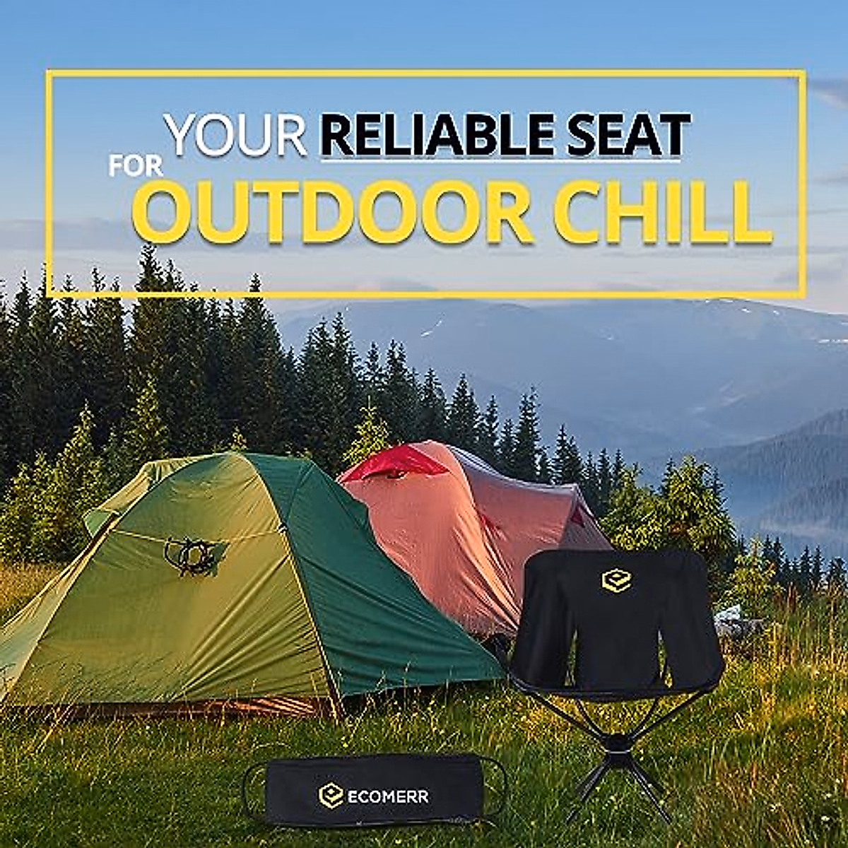 Ecomerr Portable Camping Chair - Bottle Sized Compact Foldable Chair with Carry Bag - Supports 330lbs - Outdoor Backpacking Chair Ultra Lightweight for Lawn, Hiking, Travel, Beach, Picnic