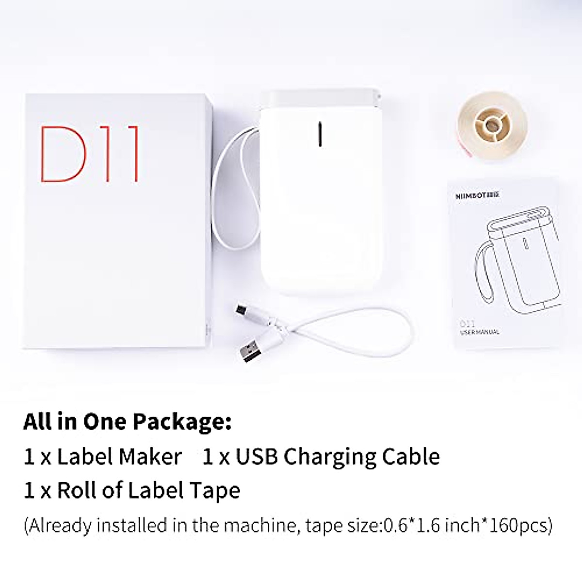 yugyet Mini Lable Maker Bluetooth Thermal Printer Portable with One Label Sticker Roll USB Rechargeable White