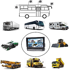 Padarsey Backup Camera System, 4 Split Screen 9'' Quad View Display HD Monitor with DVR Recording Function, Waterproof Night Vision Cameras x 4 for Truck Trailer Heavy Box Truck RV Camper Bus