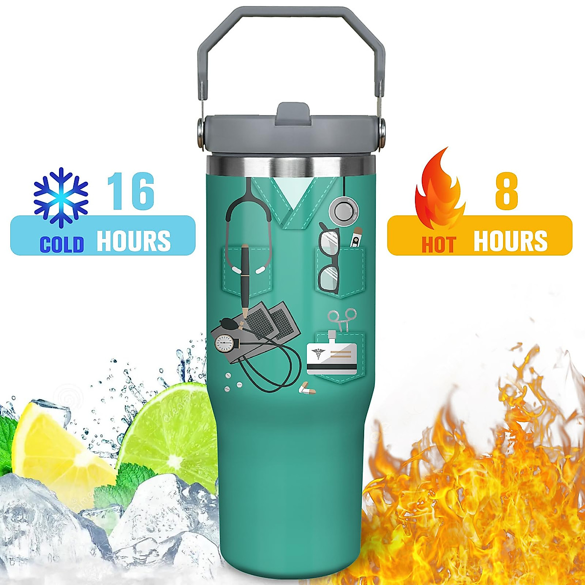 soeufnwhf 30oz Nurse Tumbler Cup with Handle Nurse Travel Coffee Mug, Nurse Nutrition Facts Tumbler, Best Nursing School Gifts, Nursing Graduation Gifts, RN Gifts for Nurses Appreciation Gifts