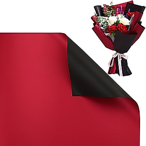 NatureMan 20 Sheets Double-Sided Colors Flower Wrapping Paper,Waterproof Valentine's Day Bouquet Wrapping Paper 22.8x22.8Inch Used for Gift Packaging, Flower Shop Bouquet Packaging (Black+Wine red)