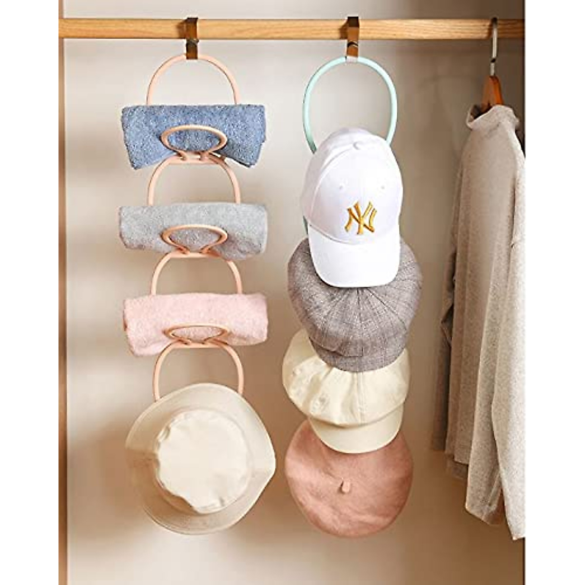 Ubrand Faye Butler 6-Hook Ring Loops, Over-Door Hanger, Hat Rack Organizer/Baseball Cap Holder/Door+Wall Storage Organizer for Hat,Scarf, Bag, Caps, Towel, Clothes (White)