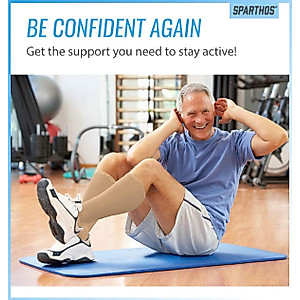 Sparthos Circulation Socks (20-30 mmHg) Wide Calf - Knee High Sock for Compression, Travel, Medical Support, Pregnancy, Nurses - Dr Sock Soothers Ankle Brace - Mens and Womens Plus (Beige-LXL-Wide)