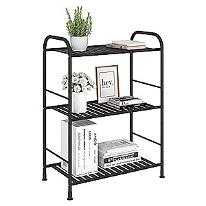 JSB 3-Tier Adjustable Shelving Unit, Heavy Duty Storage Rack Organizer Metal Corner Shelf for Kitchen Living Room Laundry Pantry Bathroom (Black, 3 Tier)…
