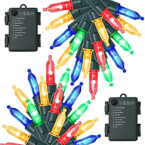 WATERGLIDE 2 Pack 50 LED Outdoor Christmas Lights, 16FT Battery Operated Mini String Lights with 8 Modes & Timer, Xmas Tree Lights Waterproof for Patio Garden Party Wedding Holiday Decor, Blue
