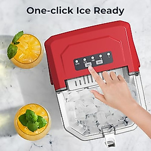 ZAFRO Ice Makers Countertop, 9 Cubes Ready in 6 Mins, Self-Cleaning Ice Machine with Detachable Double Handle and Anti-Hollowing Basket, 2 Size of Bullet Ice for Home Kitchen Office Bar Party, Red