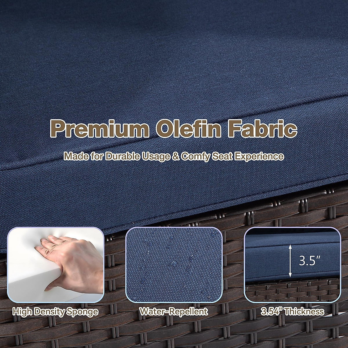 MeetLeisure Patio Swivel Glider Wicker Chairs - Outdoor Swivel Rocking Chairs Set of 4 with 2 Wicker Side Tables, Patio Swivel Rocker Chair 6 Piece Patio Furniture Sets(Brown/Blue)