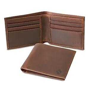 Kolossus Wallet for Men, Full Grain Leather, Minimalist Slim, RFID Blocking, Billfold with 6 Card Slots (Brown)