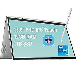 HP Envy X360 15 2-in-1 Business Laptop 15.6" FHD IPS Touchscreen 11th Gen Intel Quad-Core i5-1135G7 (Beats i7-1065G7) 32GB RAM 1TB SSD Backlit Keyboard Fingerprint Win10 Silver + Pen