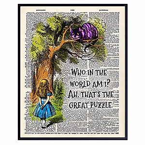 Alice Wonderland Quote Dictionary Wall Art, Home Decor - Upcycled Vintage Poster Print- Rustic Bedroom Decorations for Nursery, Baby, Girls, Boys, Kids Room - Inspirational Gift - 8x10 Unframed