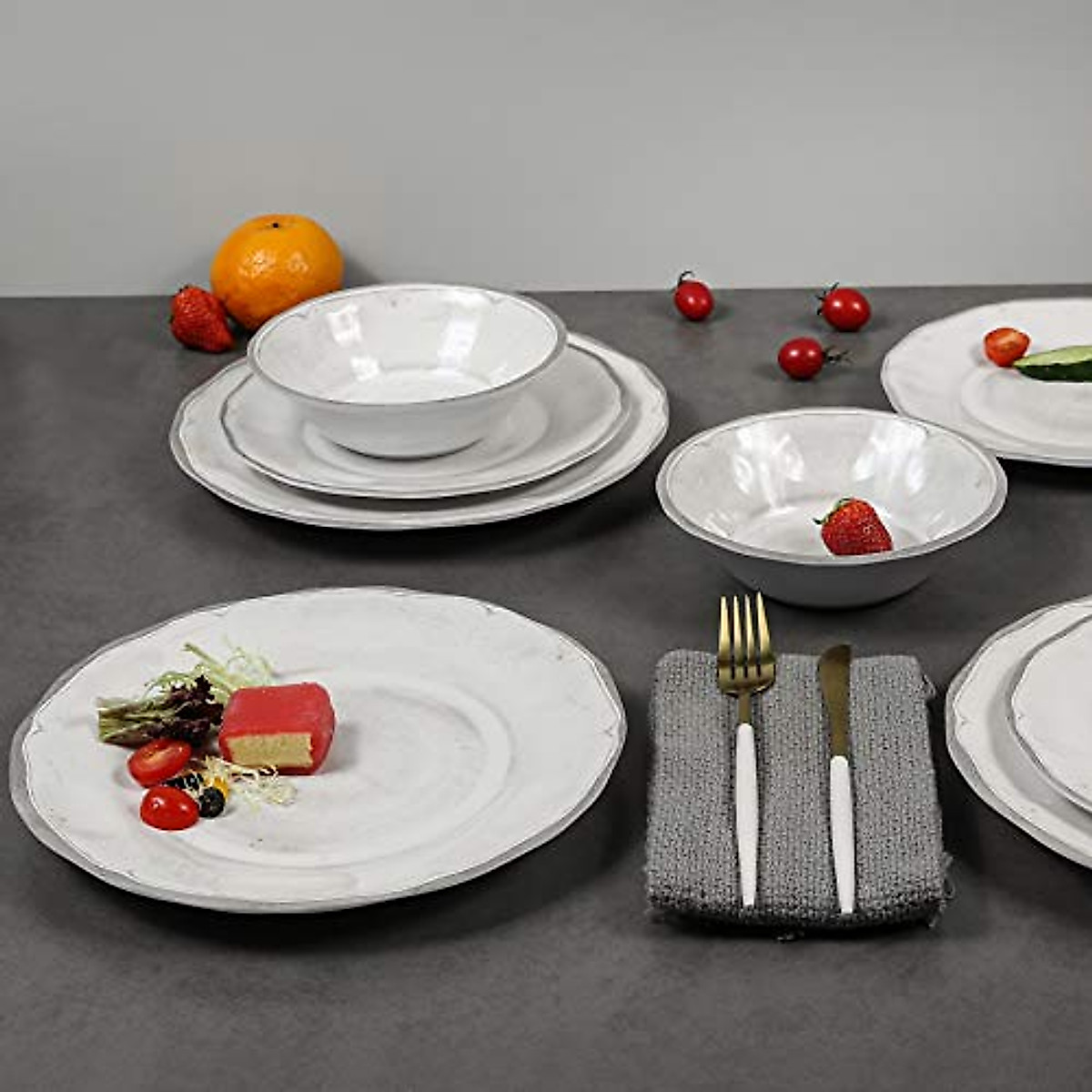 Melamine Dishes Dinnerware Sets - 12pcs Melamine Dinner Plates, Salad Plates and Bowls, for Everyday Use