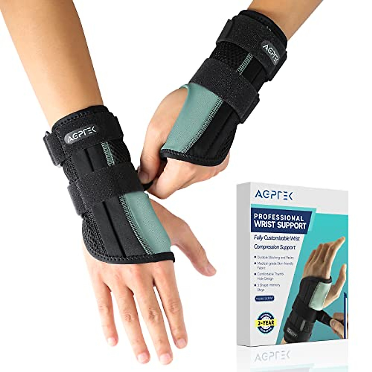 AGPTEK Wrist Brace, Wrist Support for Carpal Tunnel, Night Sleep Wrist Splint, Hand Brace for Arthritis, Sprains, Tendonitis and Joint Pain, Suitable for Right Hand, S：5.1-7.9in