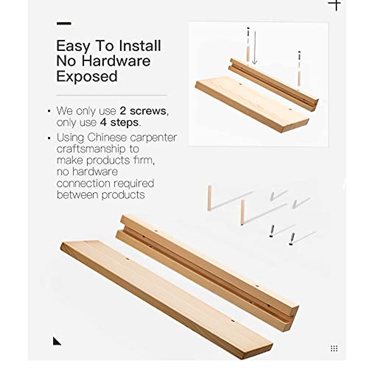 babaka Floating Shelves 3 PCS, Rustic Natural Wood Display Wall Shelf for Organize Bedroom, Living Room, Farmhouse, Kitchen, Bathroom. Traditional Wooden Simple Storage Home Decor Wall Mounted