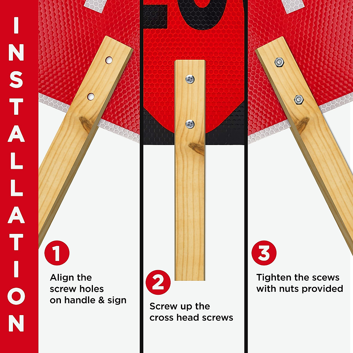 OLANZU Handheld Stop Slow Sign with Wooden Handle - 12" x 12" Double sided Crossing Guard Stop Sign - Honeycomb Reflective Road Sign,Aluminum Sign - Easy to Install