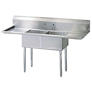 Kratos 29N-006-Commercial NSF 2 Compartment Sink -Commercial NSF 18"Wx18"Lx12"H Bowl Size - (2) 18" Drain Boards