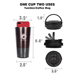 Jason&Eva 18/8 Stainless Steel Double Wall Vacuum Insulated Travel Coffee Mug with Handle/Portable Thermal Cup,Wide Mouth Tumbler with Leak Proof Lid,17oz,Black