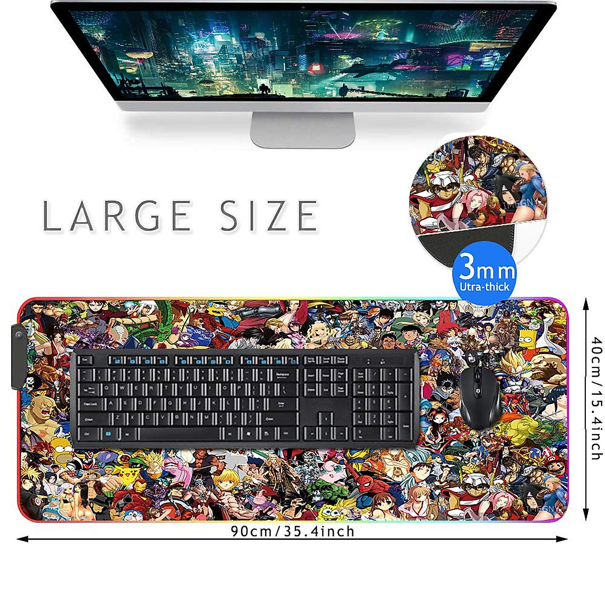 Imegny RGB Mouse Pad, Large Extended Soft Led Mouse Mat with Different Lighting Modes, 900 x 400mm / 35.4 * 15.7Inch (90x40 rgdajihe003)