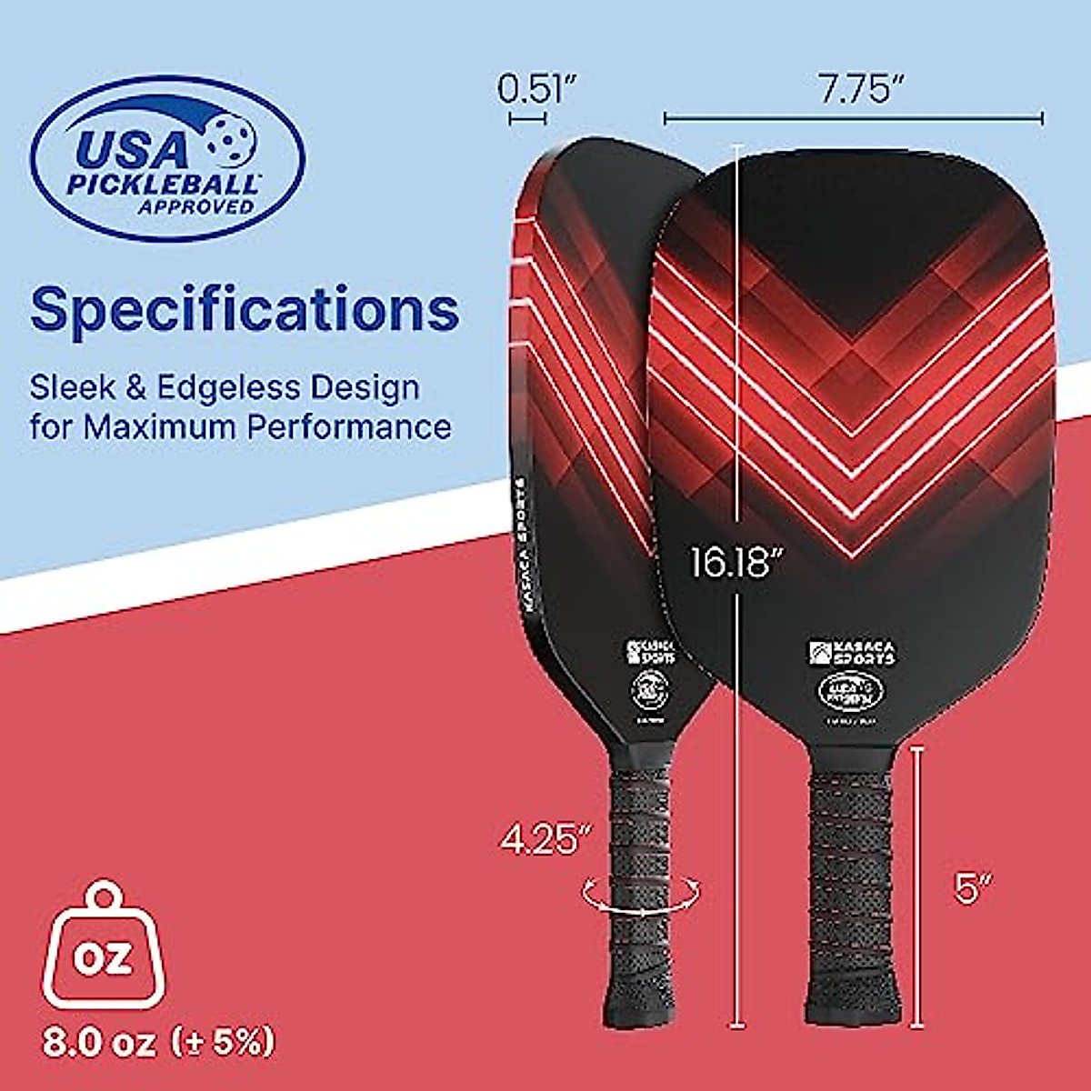 Kasaca Pickleball Paddles, USAPA Carbon Fiber Pickleball Paddle with Pickle Ball Paddle Cover, Pickle Ball Raquette Pickle Ball Racket Edgeless Style, Pickleball Rackets Intermediate to Professional​​