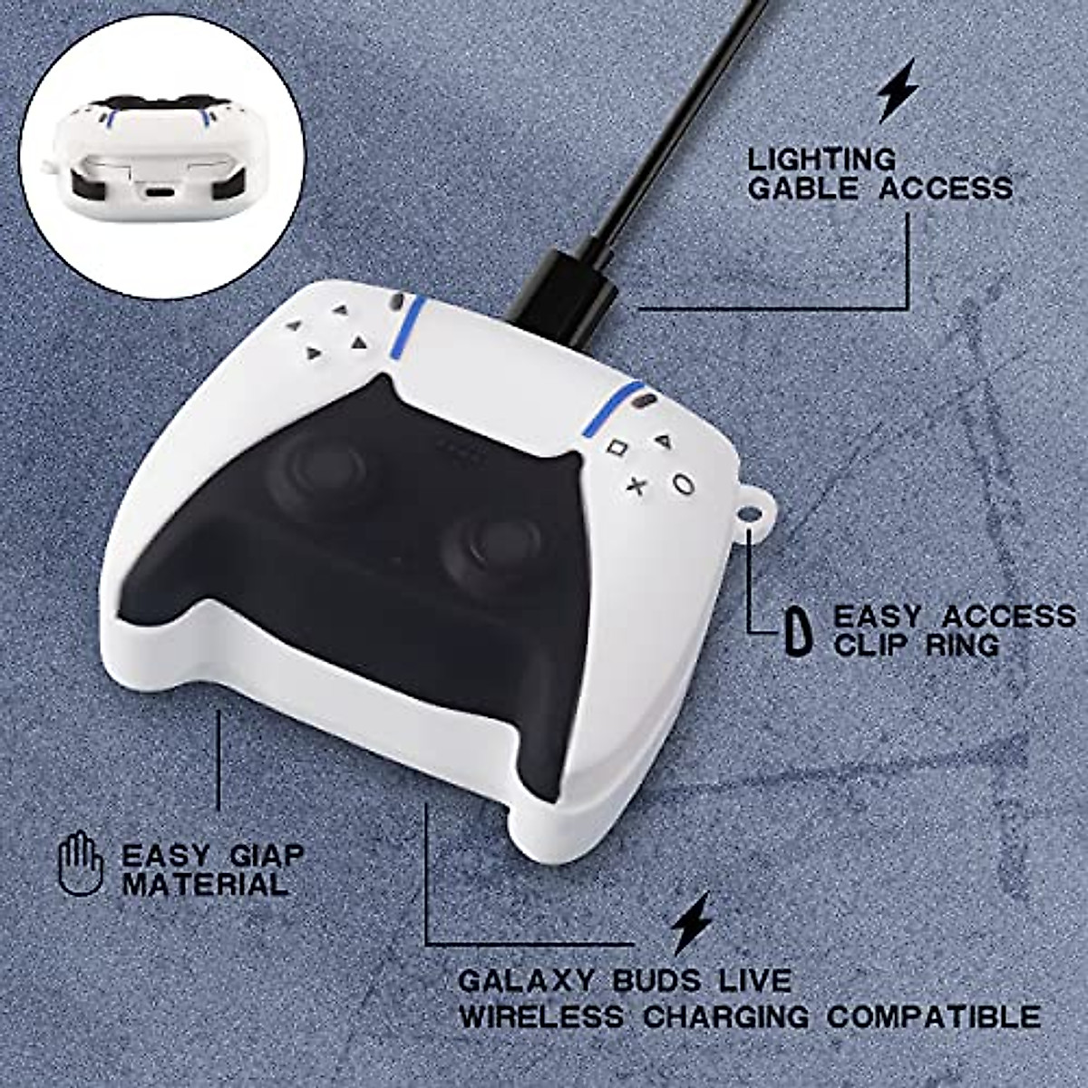 Alquar Galaxy Buds 2 Pro/Galaxy Buds 2/Galaxy Buds Pro/Galaxy Buds Live Case,Cute Game Controller Design Silicone Cover Compatible with Samsung Buds 2 Pro/Buds 2/Buds Pro/Buds Live for Girls Boys(PS5)