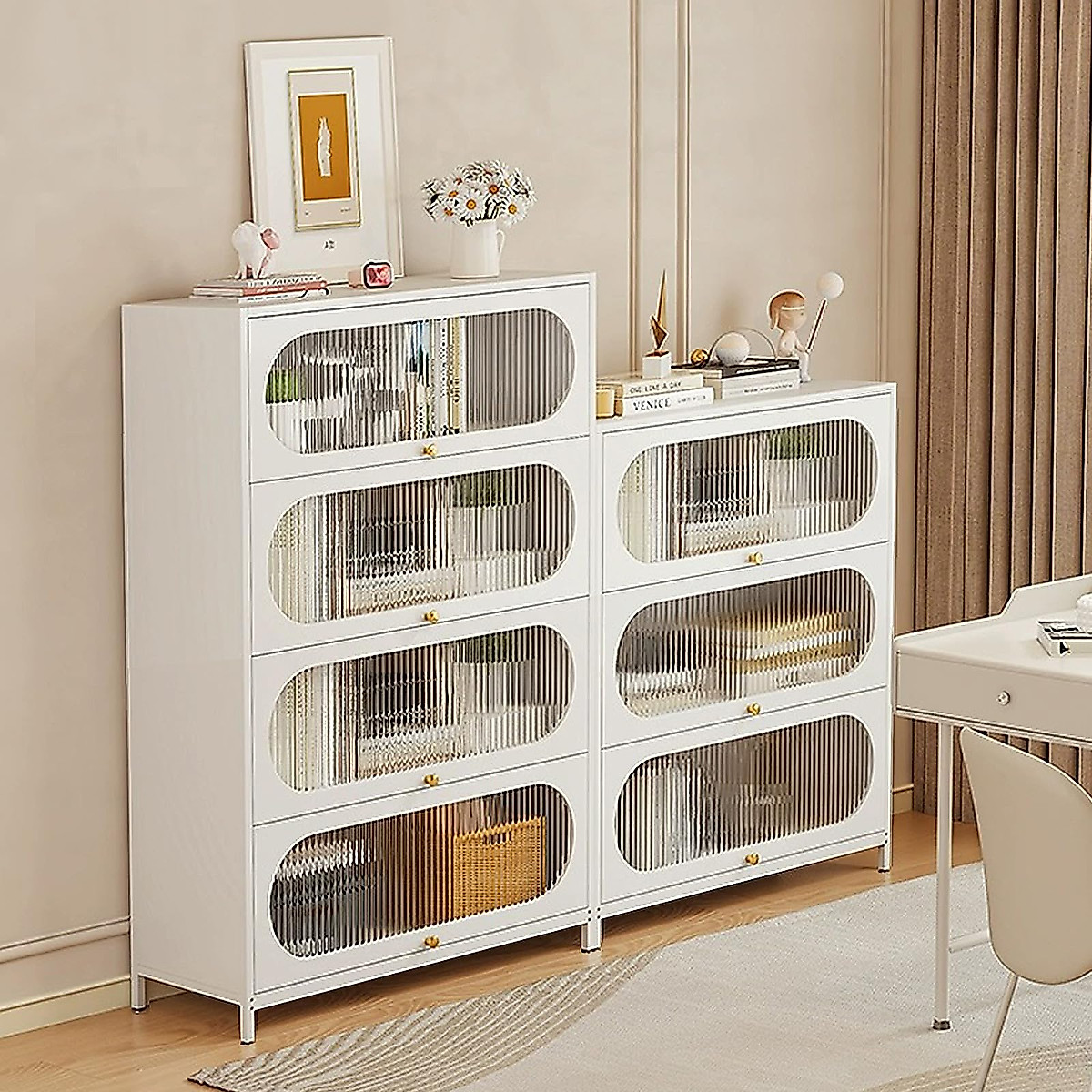 Yoleduo White Bookcase, Steel 3 Tier Bookshelf with Storage Shelves Organizer,Modern Multipurpose Display Cabinet for Living Room, Study, Reading Nook (White, 3-Tier(31.49"))