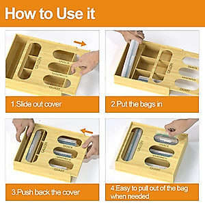 Ziplock Bag Storage Organizer For Kitchen Drawer, Upgraded Bamboo Food Storage Bag Holder For Gallon, Quart, Sandwich, Snack & Variety Size Bags