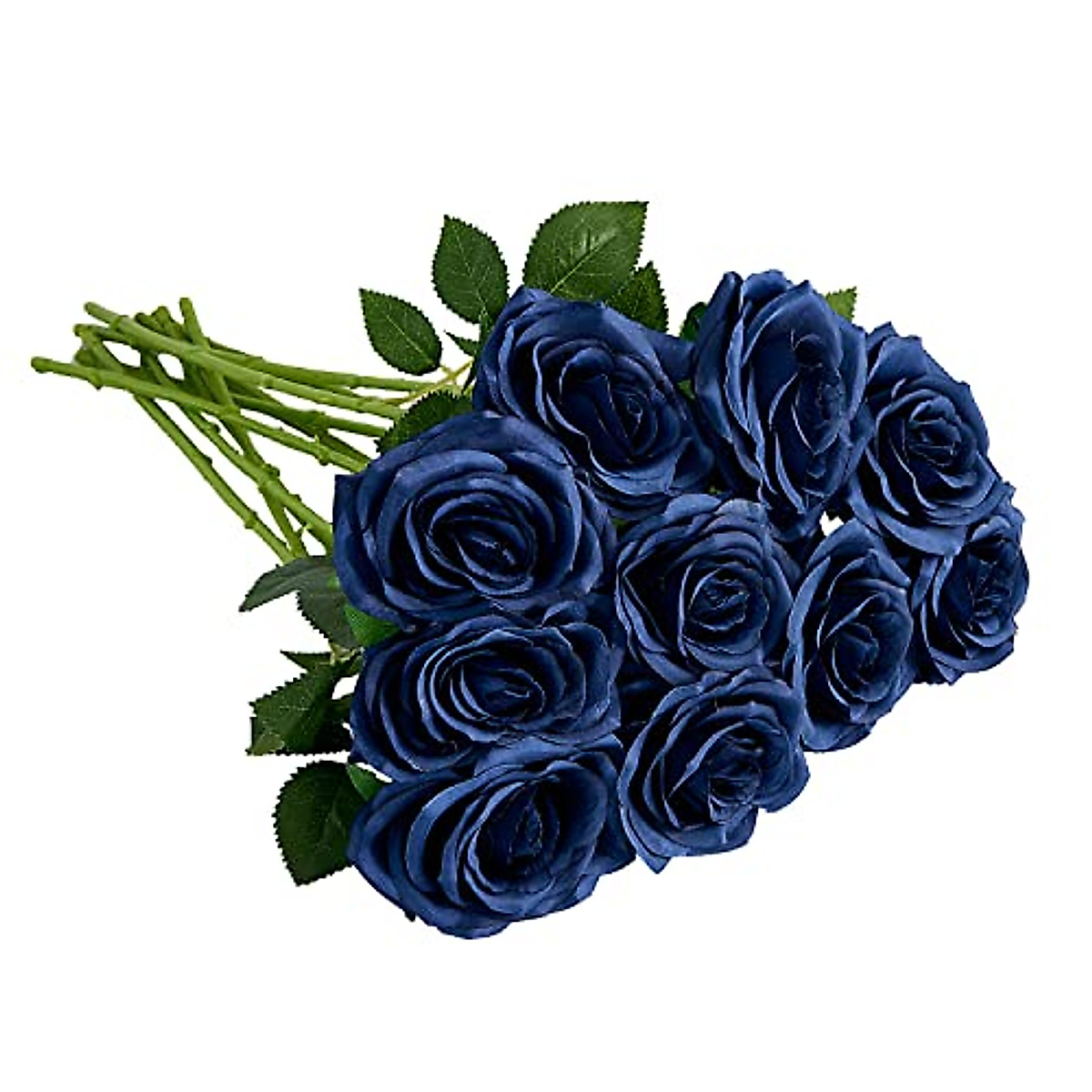 IUKnot Artificial Rose 10pcs Open Flower Bouquet Navy Blue Faux Rose Stems for Wedding Arrangement, Bridal Bouquet, Centerpiece, Fake Faux Silk Flowers