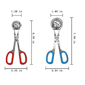 Meat Baller, 2 PCS None-Stick Meatball Maker with Detachable Anti-Slip Handles, Stainless Steel Meat Baller Tongs, Cake Pop, Ice Tongs, Cookie Dough Scoop for Kitchen (1.38"&1.78")