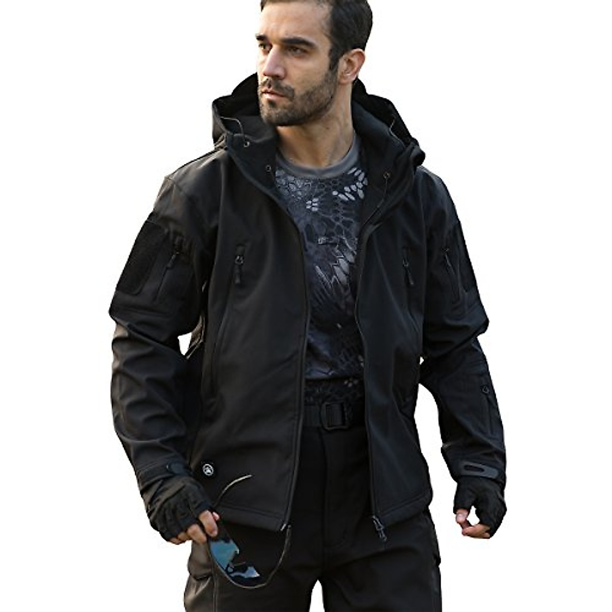 ReFire Gear Mens Army Special Ops Military Tactical Jacket Softshell Fleece Hooded Outdoor Coat,Black,X-Large