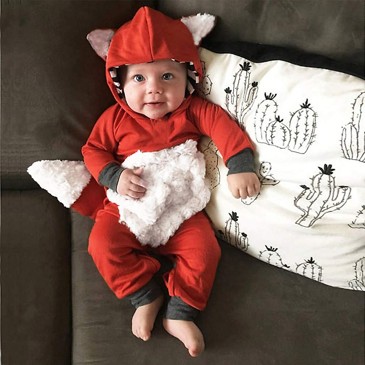 Infant Toddler Baby Boy Girl Hooded Romper Bodysuit Long Sleeve 3D Cartoon Fox Jumpsuit Outfits Set
