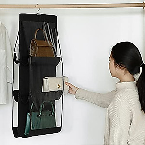 Double-Sided Six-Layer Hanging Storage Bag, High Capacity Transparent Collapsible Non-Woven Hanging Handbag Storage Hanging Bag, Hanging Closet Storage Bag (Purple)