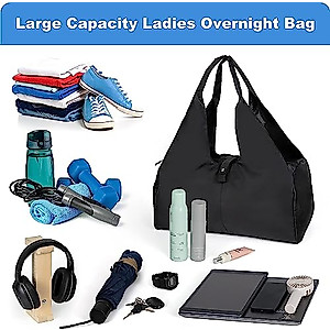 Sports Gym Bag for Women Mens, Crincy Black Weekender Overnight Travel Bag for Women fit 13.3 IN Laptop, Waterproof Tote Duffel Bag with Shoes Compartment and Wet Pocket for Plane, Yoga, Swimming.