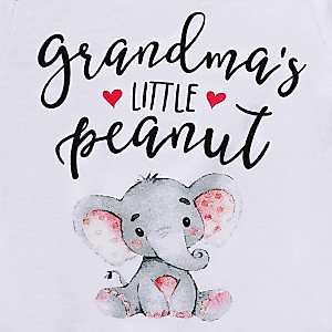 Happy Town Infant Baby Girls Boys Grandma's Little Peanut Short Sleeve Romper Bodysuit Causal Outfits (White, 0-3 Months)