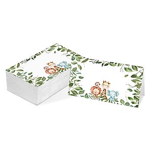 Table Place Card, Jungle Safari Animal Themed Tent Style Cards, Pack of 25 Half-Fold Reception Place Cards, Perfect for Baby Showers, Jungle Safari Birthday Party, Special Events A33