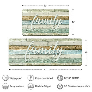 ROSMARUS Kitchen Rug Set of 2, Anti Fatigue Kitchen Mats Non Skid Waterproof Kitchen Rugs Cushioned Farmhouse Comfort Standing Kitchen Mats for Floor (17"x30"+17"x47", Beige Family)