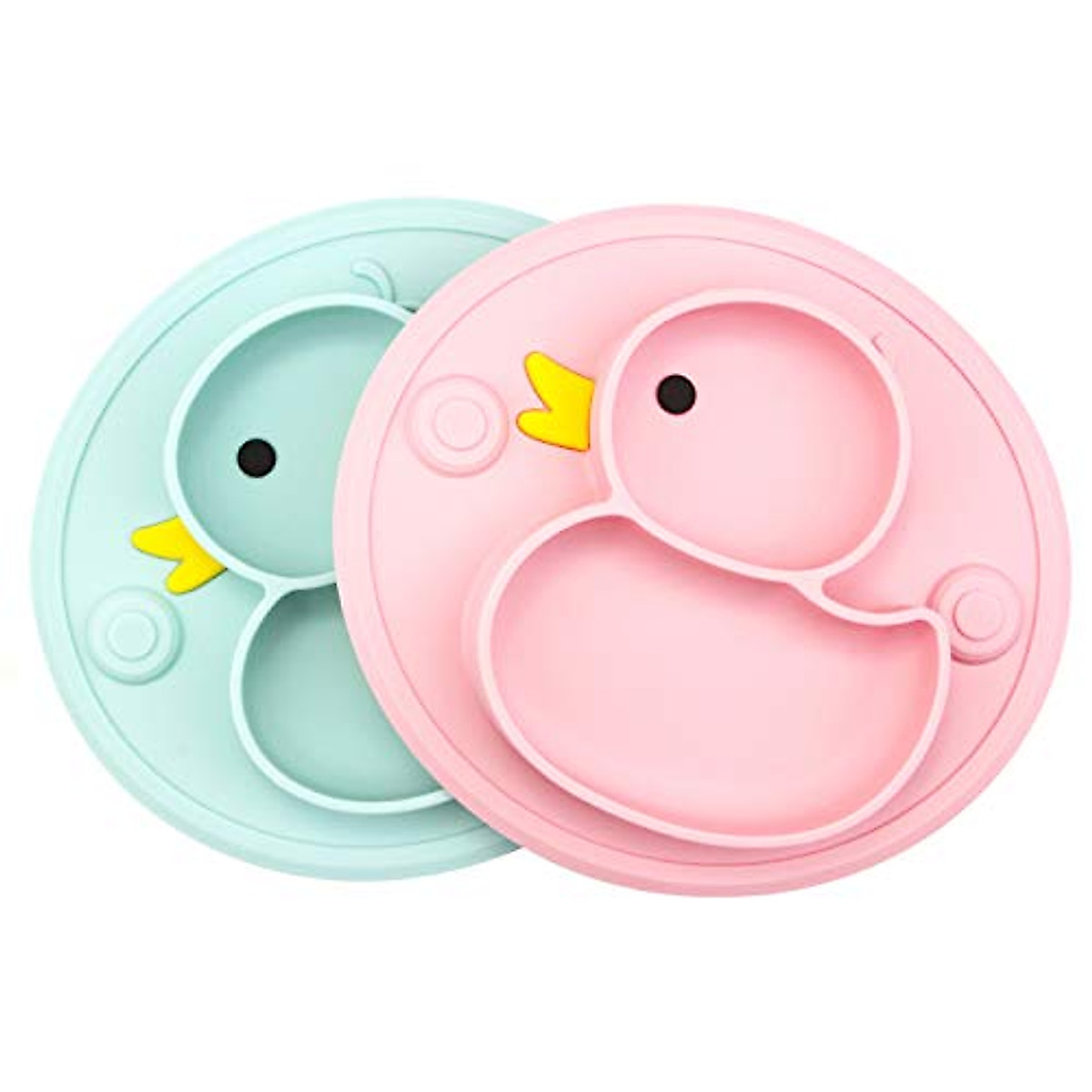 Baby Plate Silicone Toddler Plates Suction Placemat Divided Dishes for Kids and Infants One-Piece Strong Suction, BPA Free, Microwave Dishwasher Safe (Pink&Green)