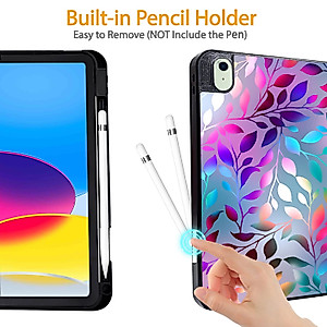 Hi Space for iPad 10th Generation Case 10.9 inch 2022 with Pencil Holder, Colorful Leaf Trifold Protective Shockproof Cover foriPad 10th Gen Auto Sleep Wake for A2757 A2777