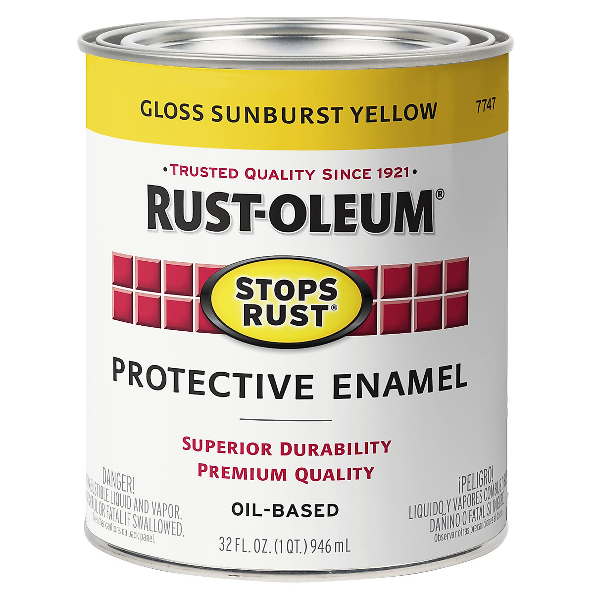 Rust-Oleum 7747502-2PK Stops Rust Brush On Paint, Quart (2 Pack), Gloss Sunburst Yellow, 2 Can