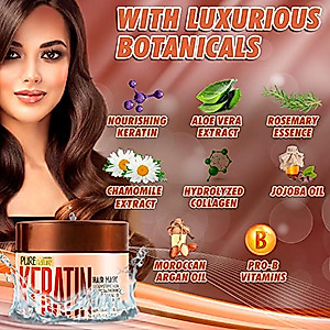 PURE NATURE LUX SPA Keratin Hair Mask - Hydrating and Moisturizing Treatment for Dry, Damaged Hair and Split Ends - Deep Conditioner Repair Products for Women - Ideal for Curly and Frizzy Hair