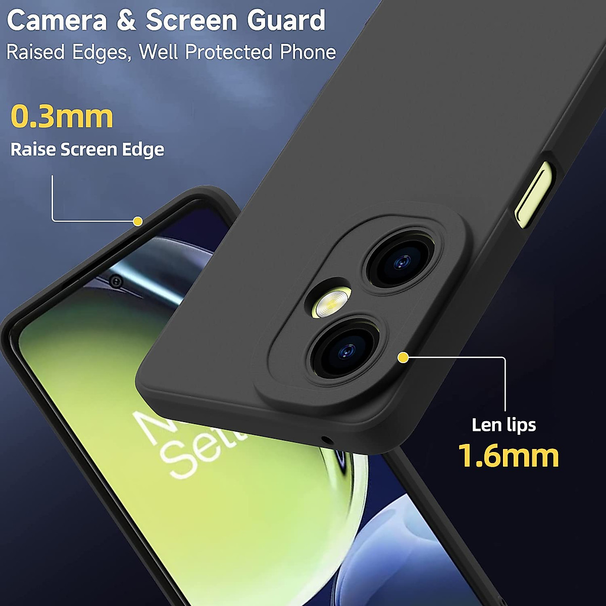 RYKQ for OnePlus Nord N30 5G / OnePlus Nord CE 3 Lite 5G Case and 2 Pack Tempered Glass Screen Protector, Slim Silicone Shockproof Protective Case Cover - Black