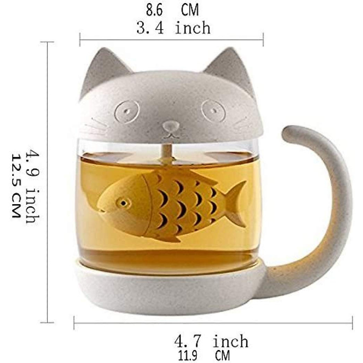 Glass Dog Tea Cup Mug Water Bottle-with Fish Tea Filter Infusion Filter 250ml 12.5X8.6X11.9cm