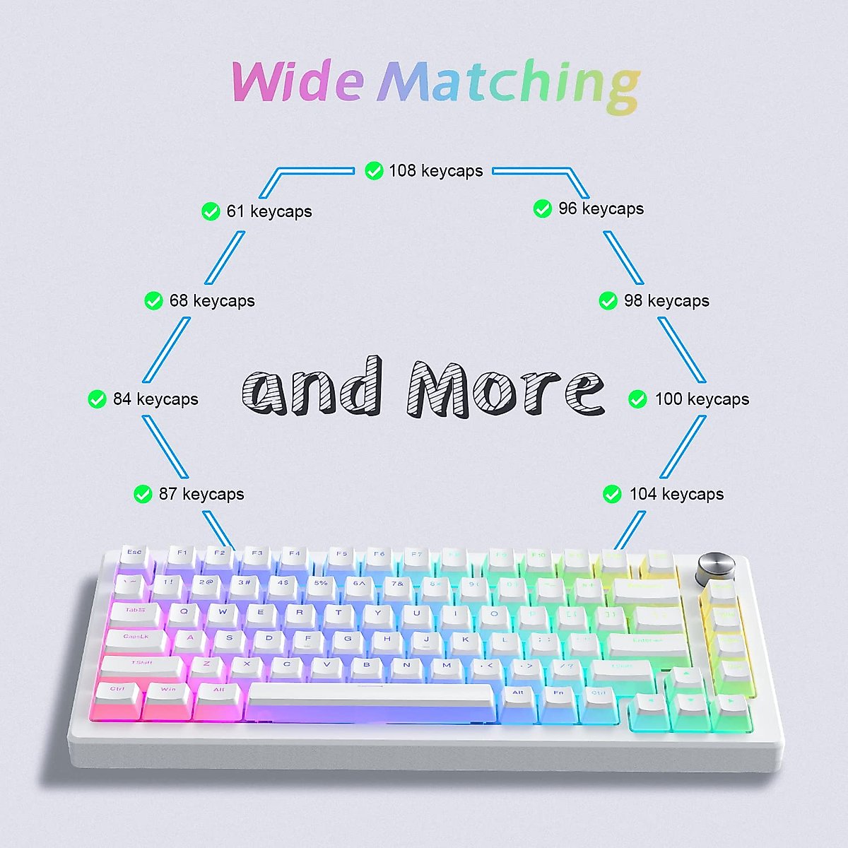Womier Pudding Keycaps, PBT Keycaps 165 Keys Set Custom Keycap Set, Shine Through Keycaps OEM Profile, Universal Compatiability for 100%, 75%, 65%, 60% Keyboard-White